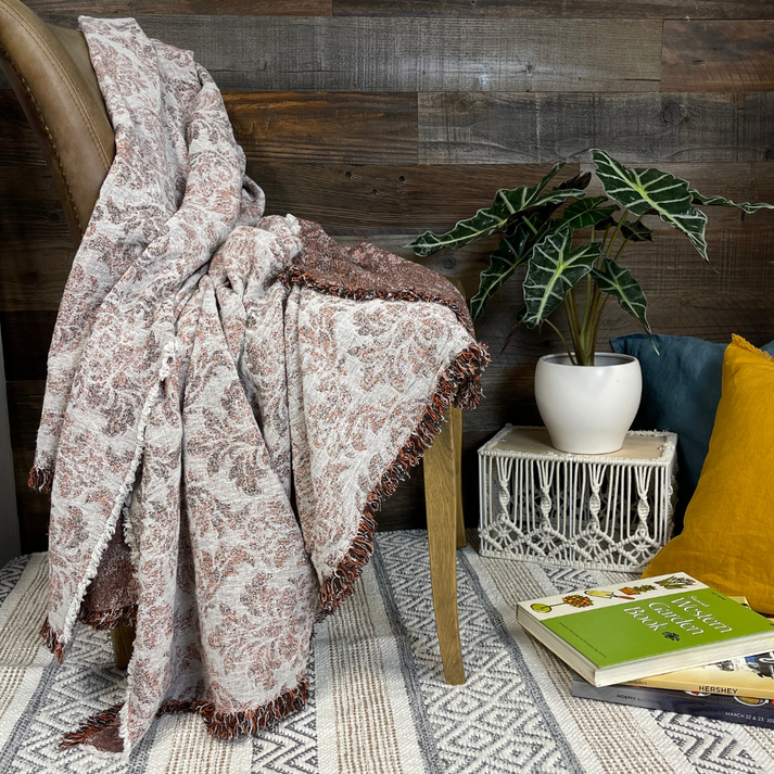 Terracotta Jacquard Reversible 100% Flax Throw – Old World Linen